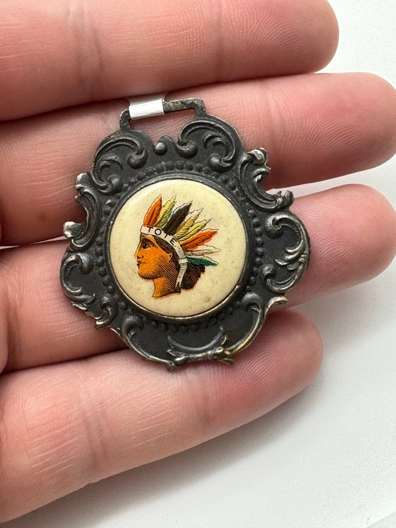 Antique Tote Indian watch Fob Badge - Gem