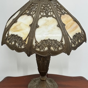 Antique Art Nouveau Slag Glass Panel Lamp - Etsy