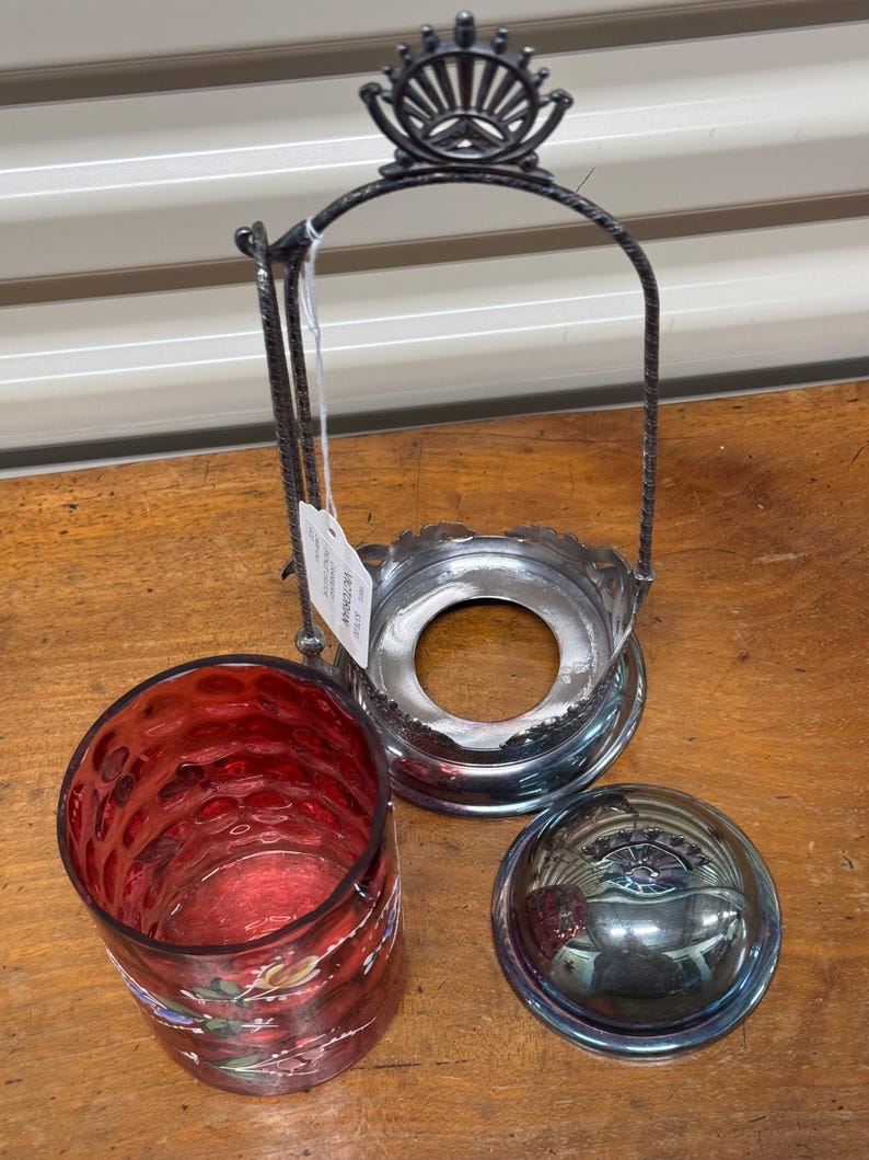 Antique Victorian Cranberry Enamel Pickle Castor - Etsy