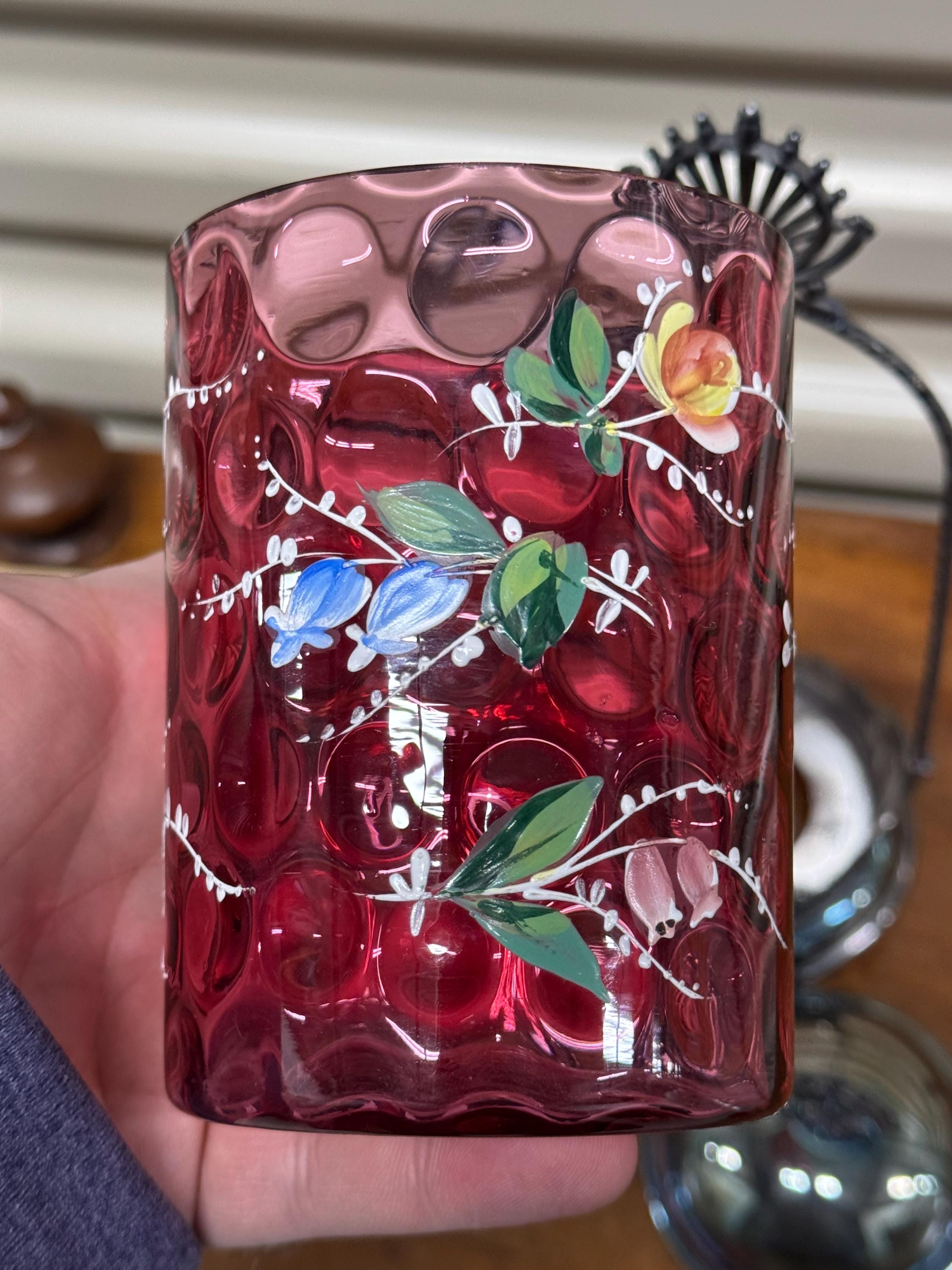 Antique Victorian Cranberry Enamel Pickle Castor - Etsy