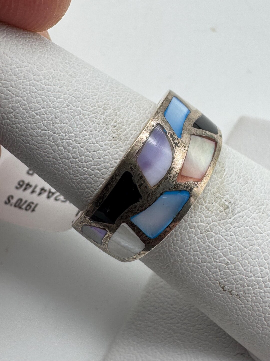 Vintage Sterling Silver Mother of Pearl Inlay Ring - Etsy