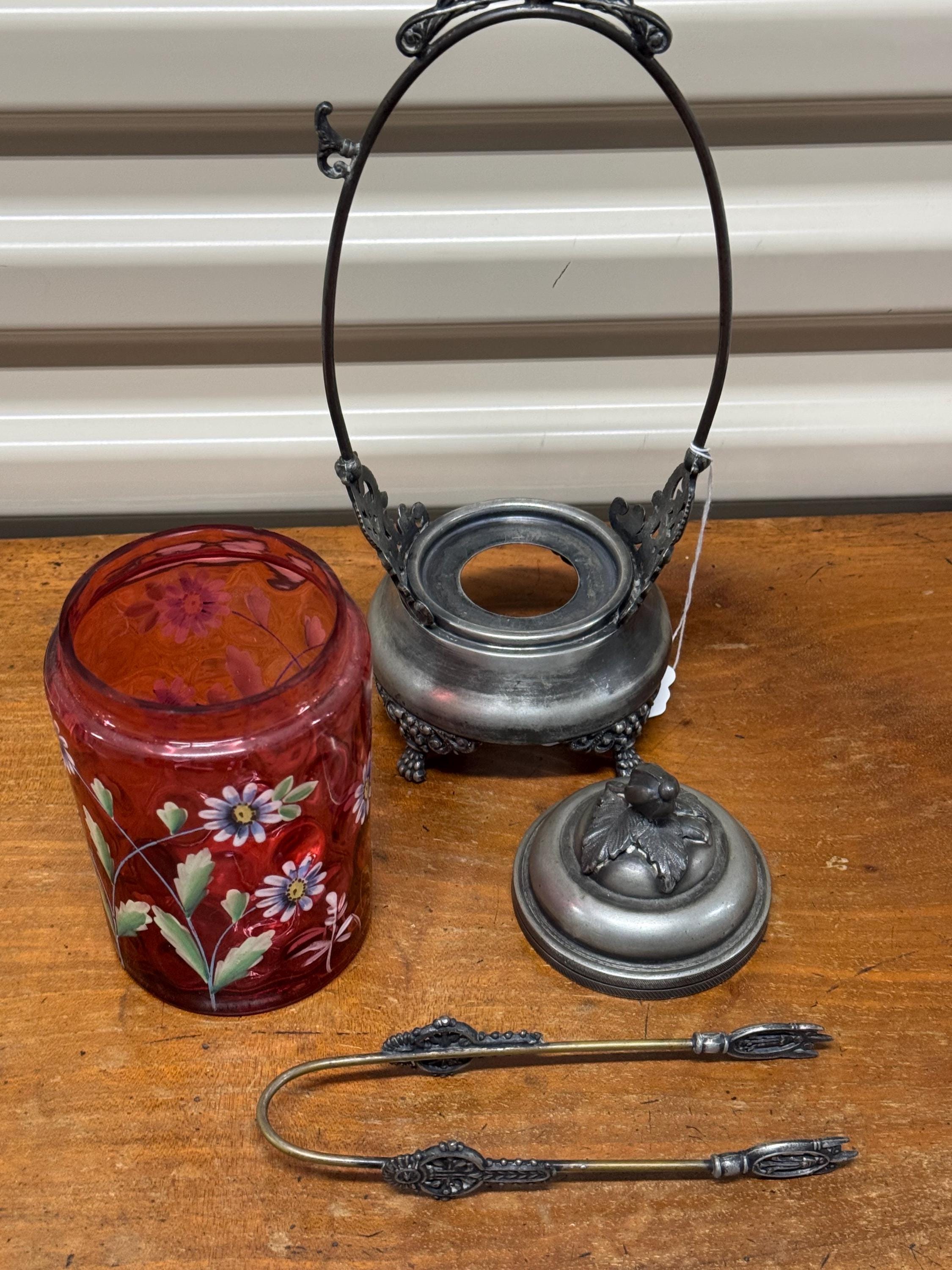 Antique Victorian Cranberry Enamel Pickle Castor - Etsy