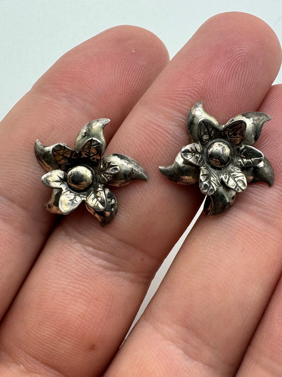 Vintage Sterling Silver Flower Clip on Earrings - Etsy