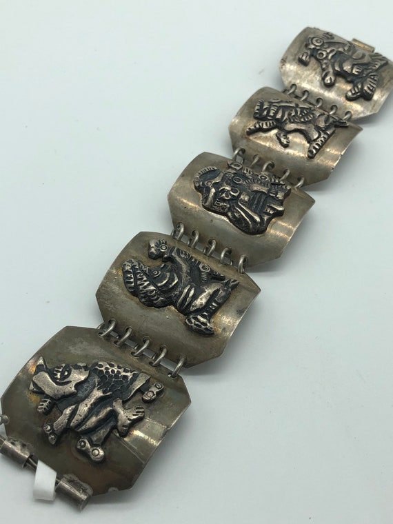 vintage aztec mayan tlaloc rain god silver pendant br… - Gem