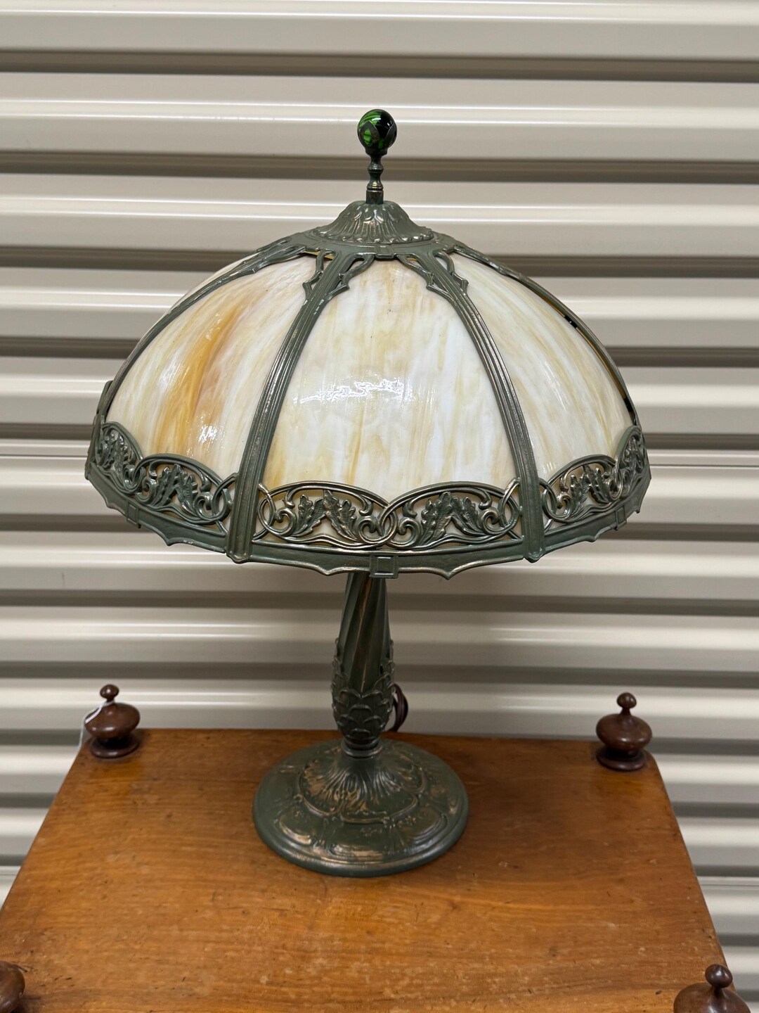 Antique Deco Carmel and Green Slag Lamp Gothic - Etsy