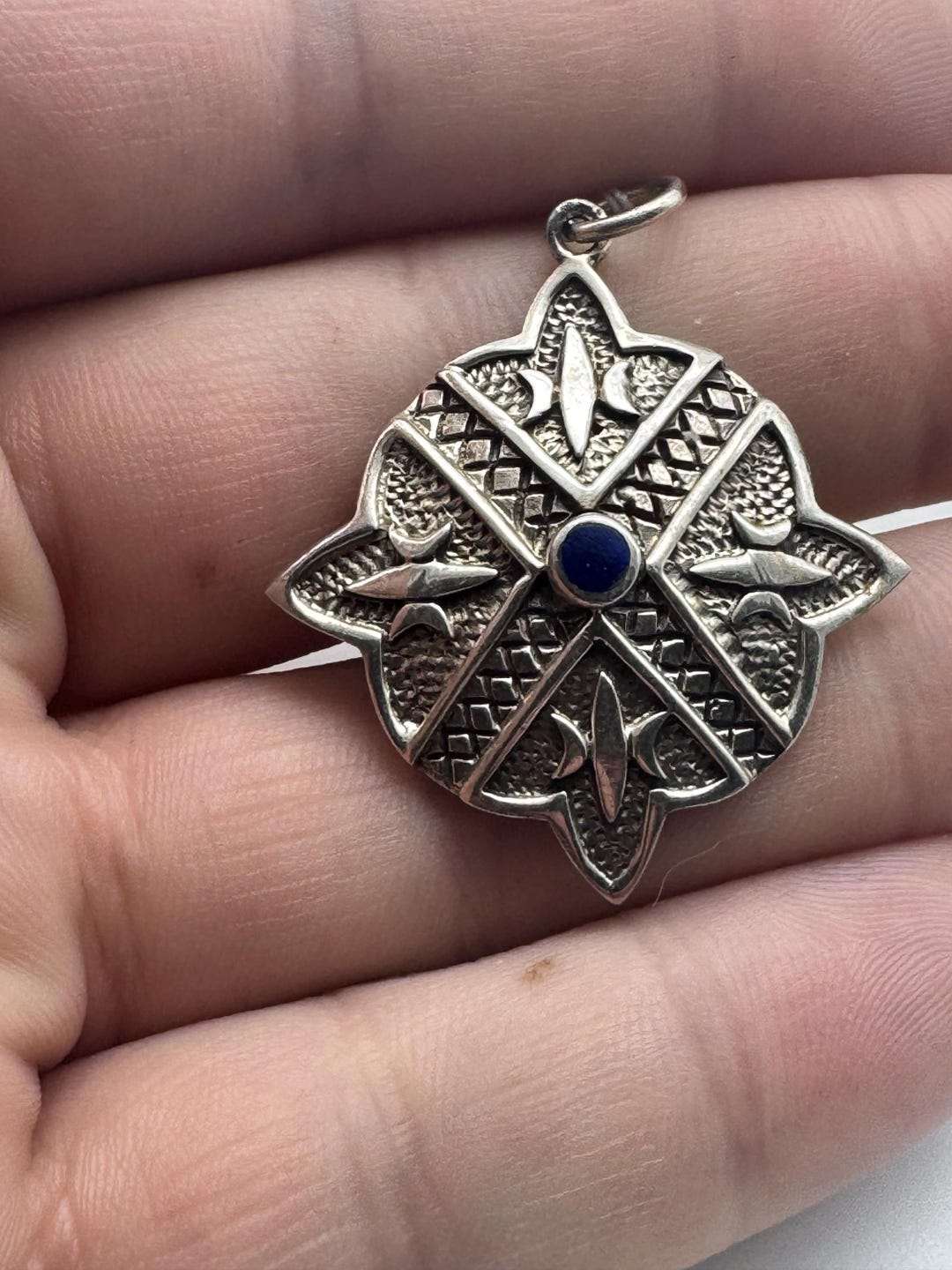 Vintage Sterling Silver Lapis Gothic Pendant Medallion - Etsy