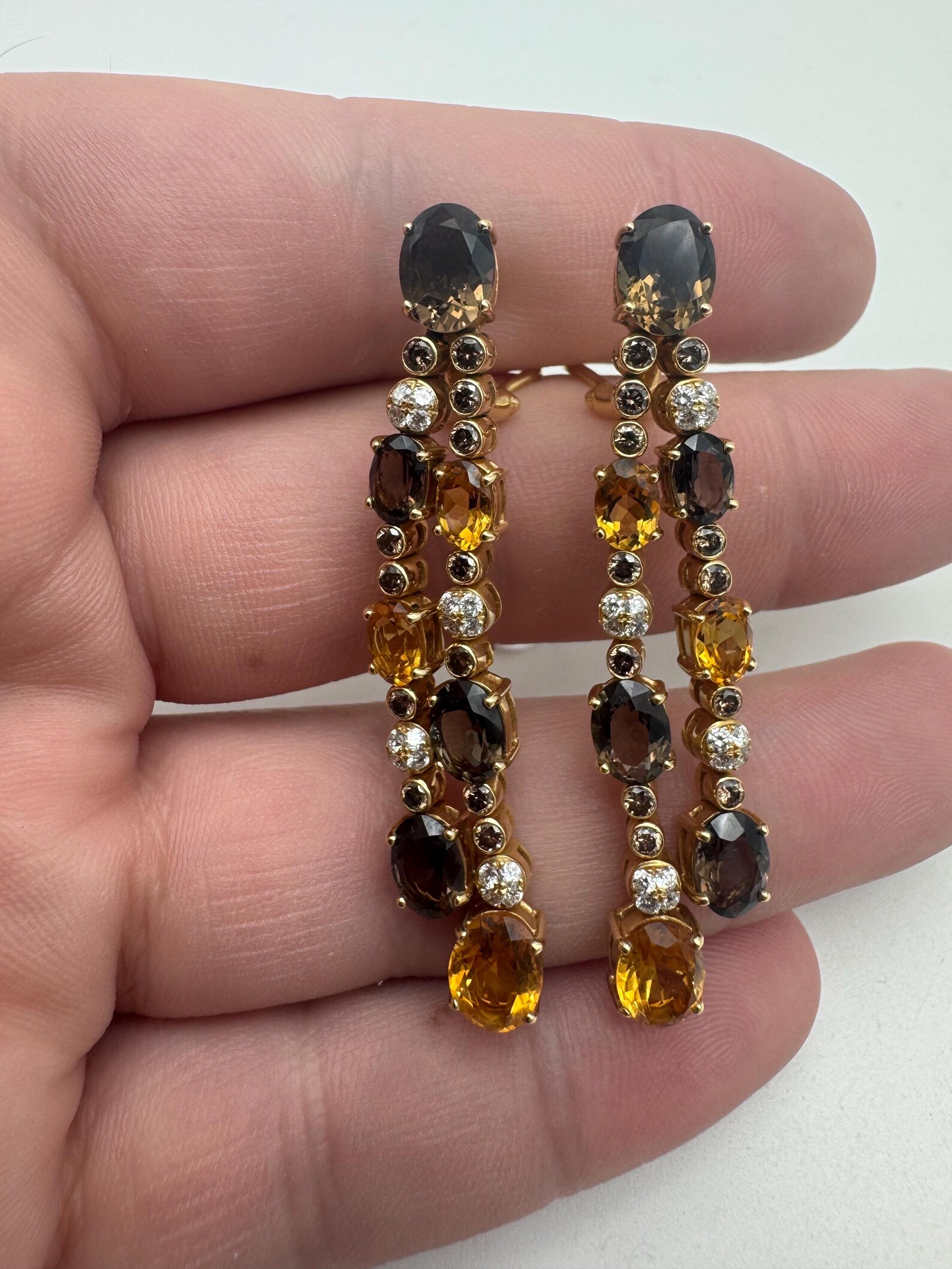 18k Yellow Gold Diamond Topaz and Citrine Dangle Drippy Designer ...