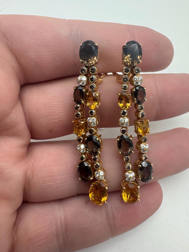 18k Yellow Gold Diamond Topaz and Citrine Dangle Drippy Designer ...