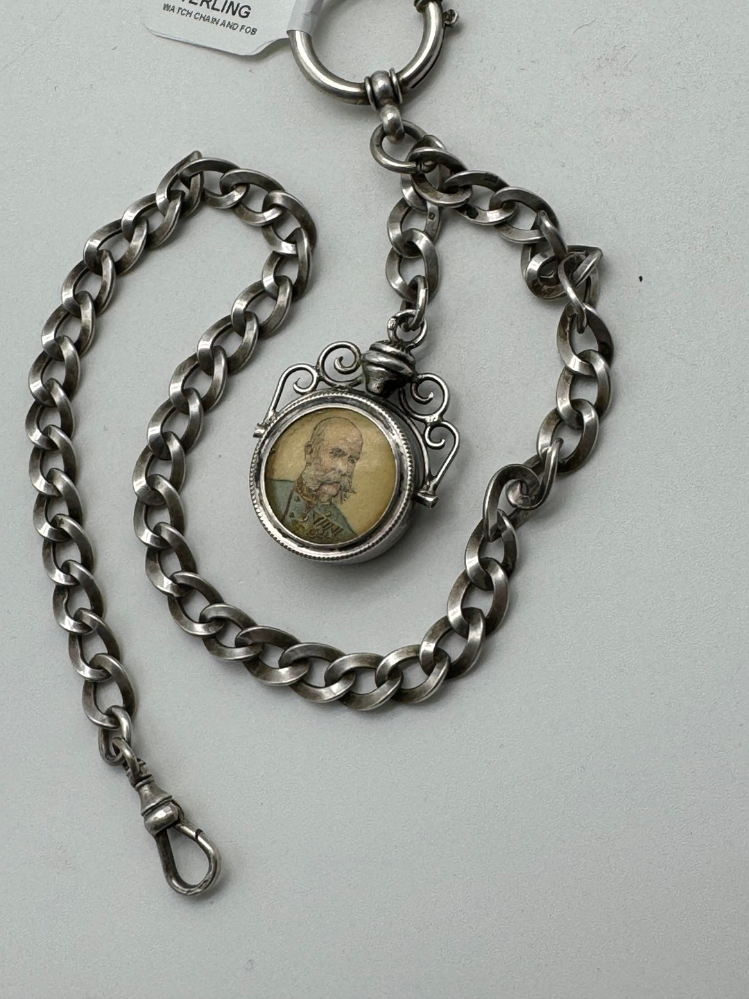Antique Silver Watch Fob With Miniature Portrait and Carnelian Stone ...