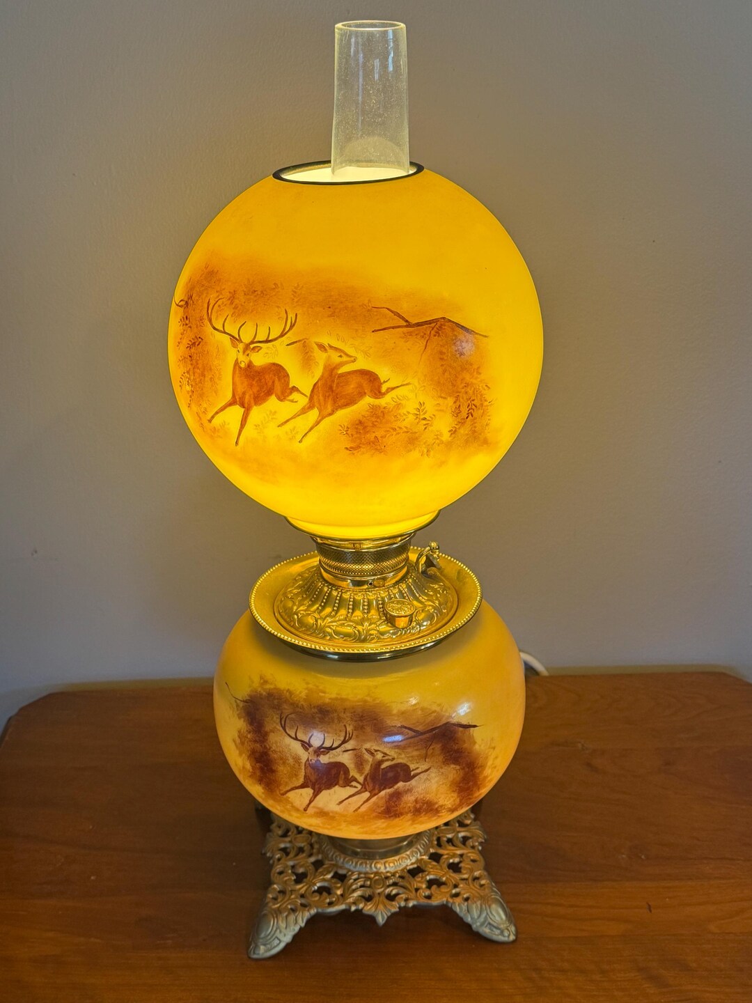 Antique Victorian Gone With the Wind Hand Painted Deer Stag Hunting ...