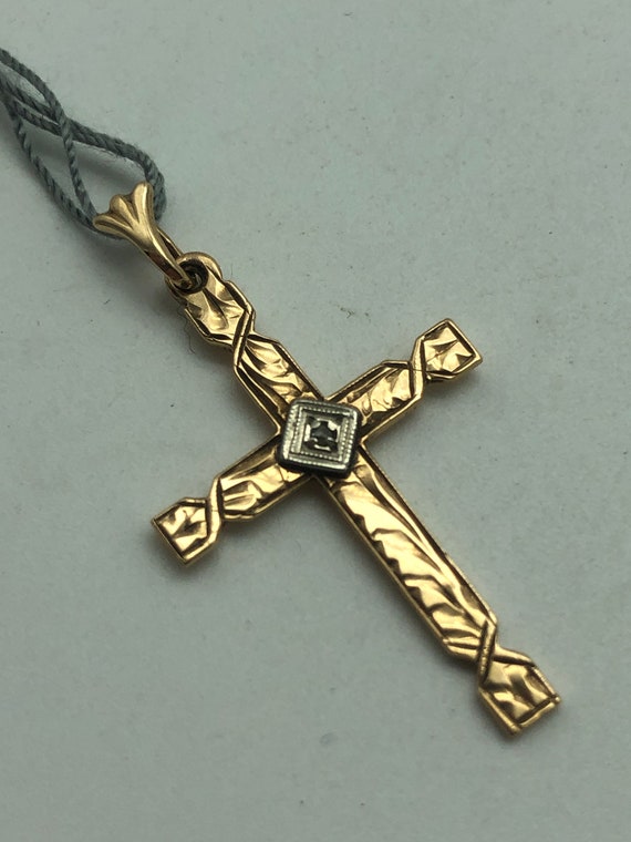 14K 1950's Diamond Cross Christian Faith Symbol Penda… - Gem