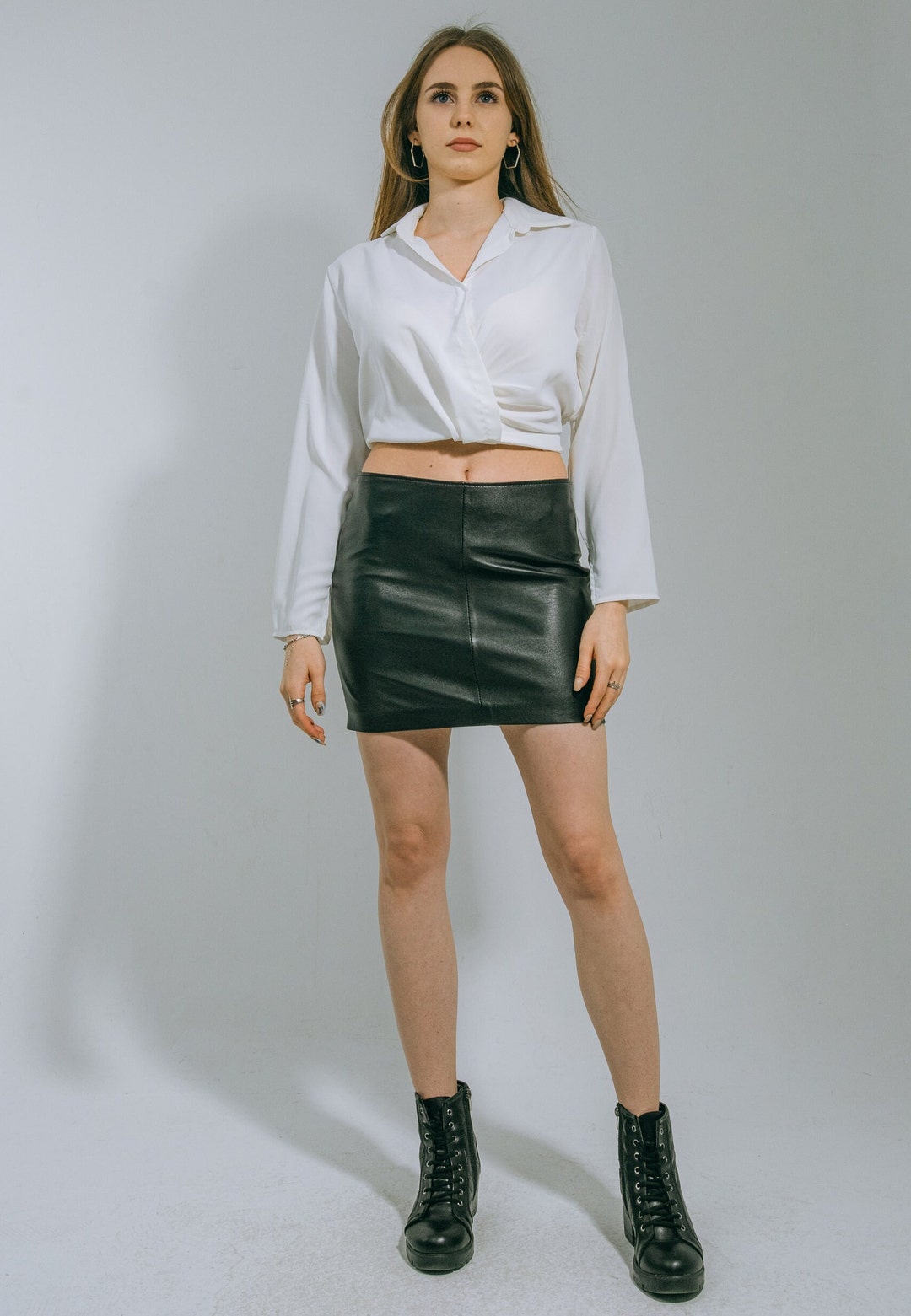 Genuine Leather Mini Skirt, Classic Slim Fit Lambskin Aidan - Etsy
