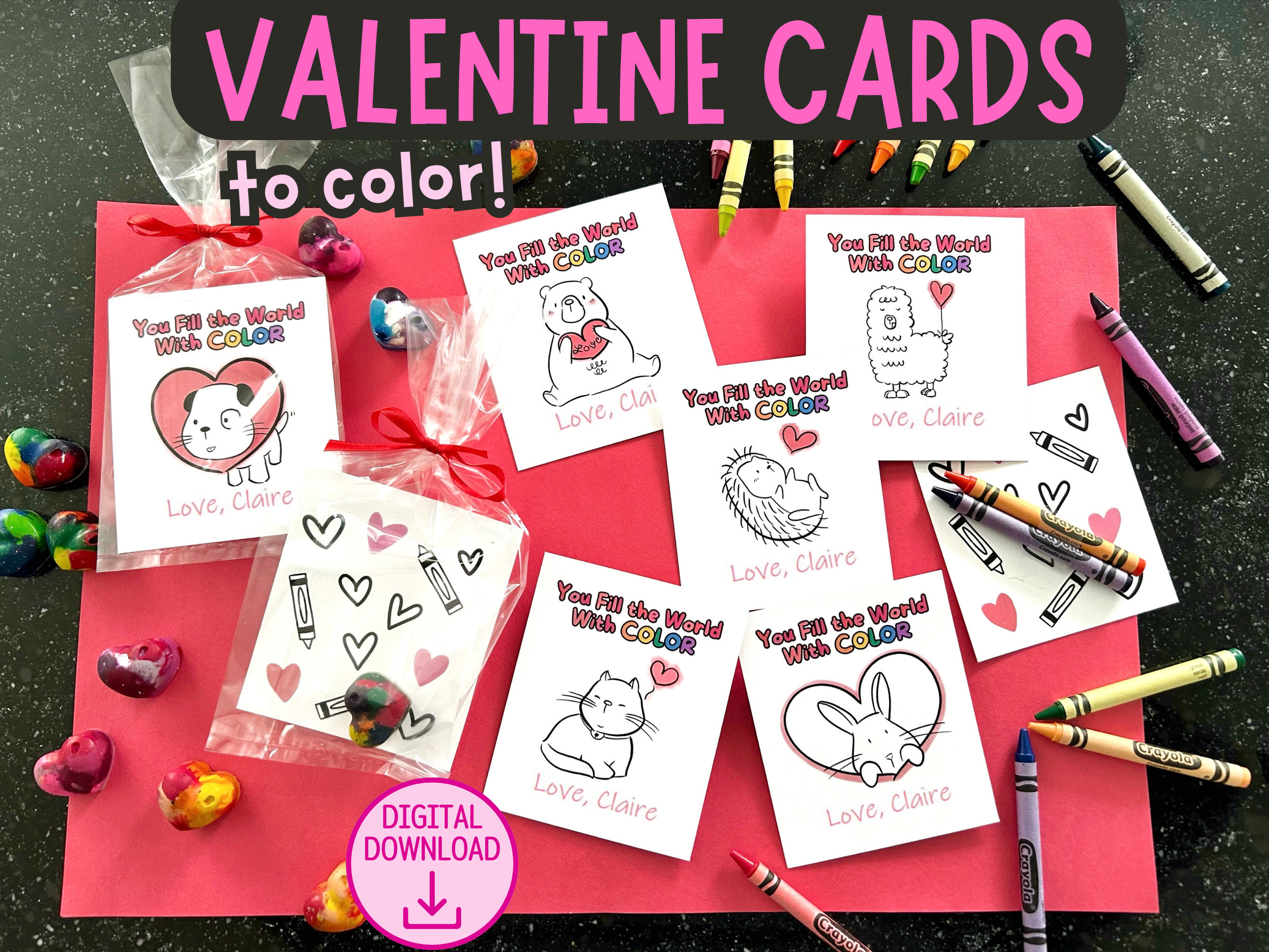 Crayon Valentine Printable Gift Tag Valentine Cards for Heart Crayons ...