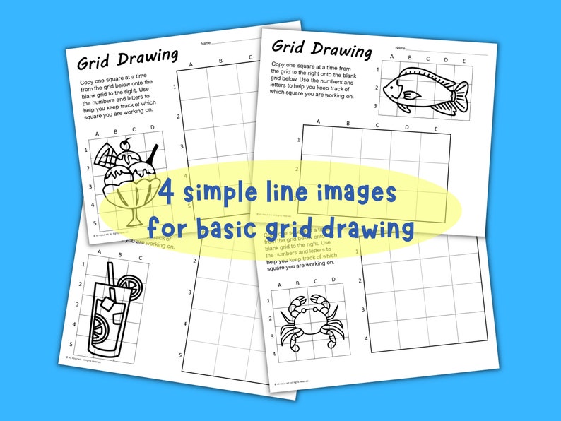 Summer Grid Drawing Worksheets Beach-themed Grid Method Art - Etsy