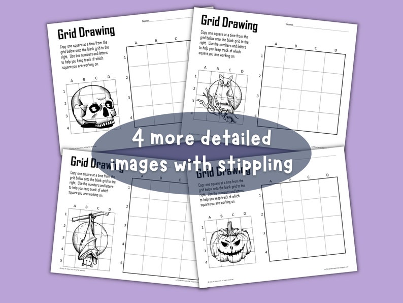 Halloween Grid Drawing Worksheets - Digital Download Art Activity for ...