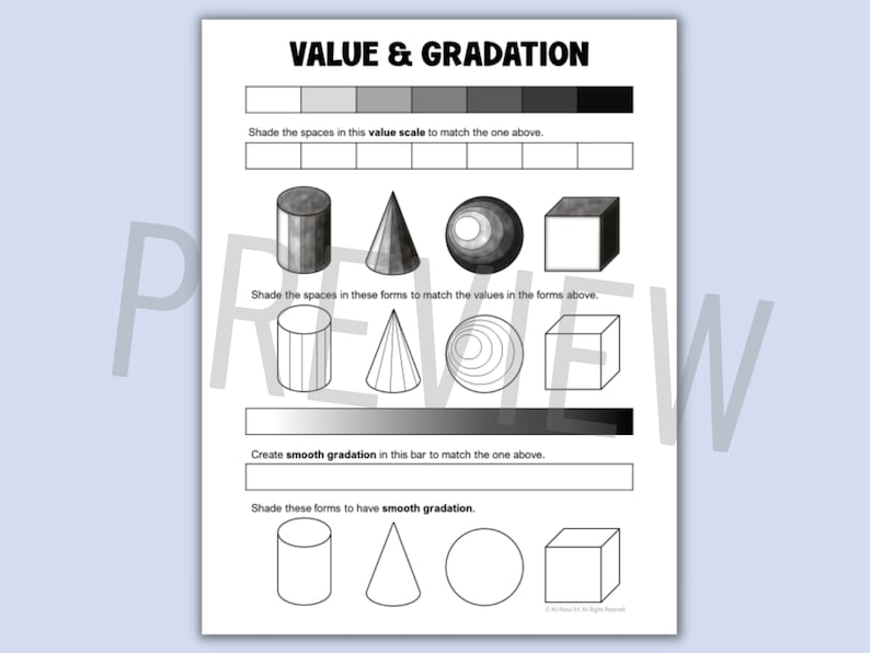 Shading Worksheets and Handouts to Explore Value and Gradation in Art - Etsy