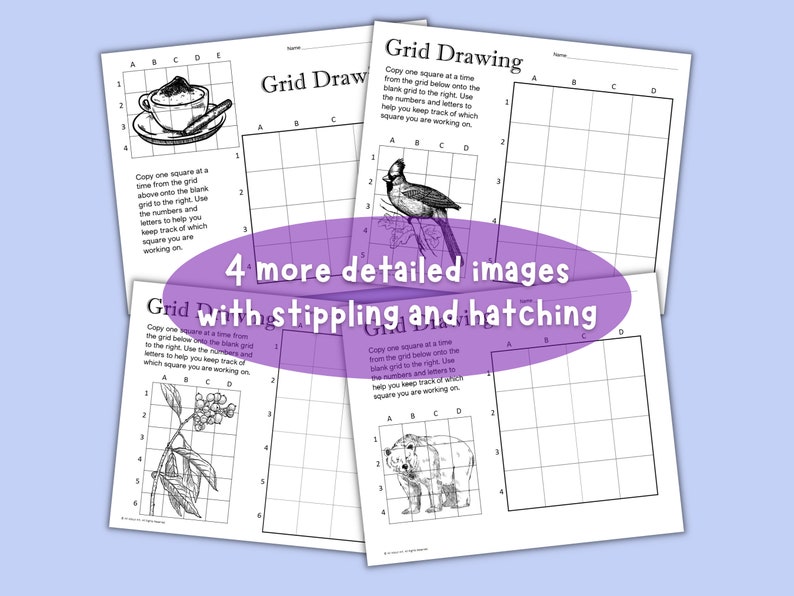 Winter Grid Drawing Worksheets - Grid Method Art Activities for Tweens ...