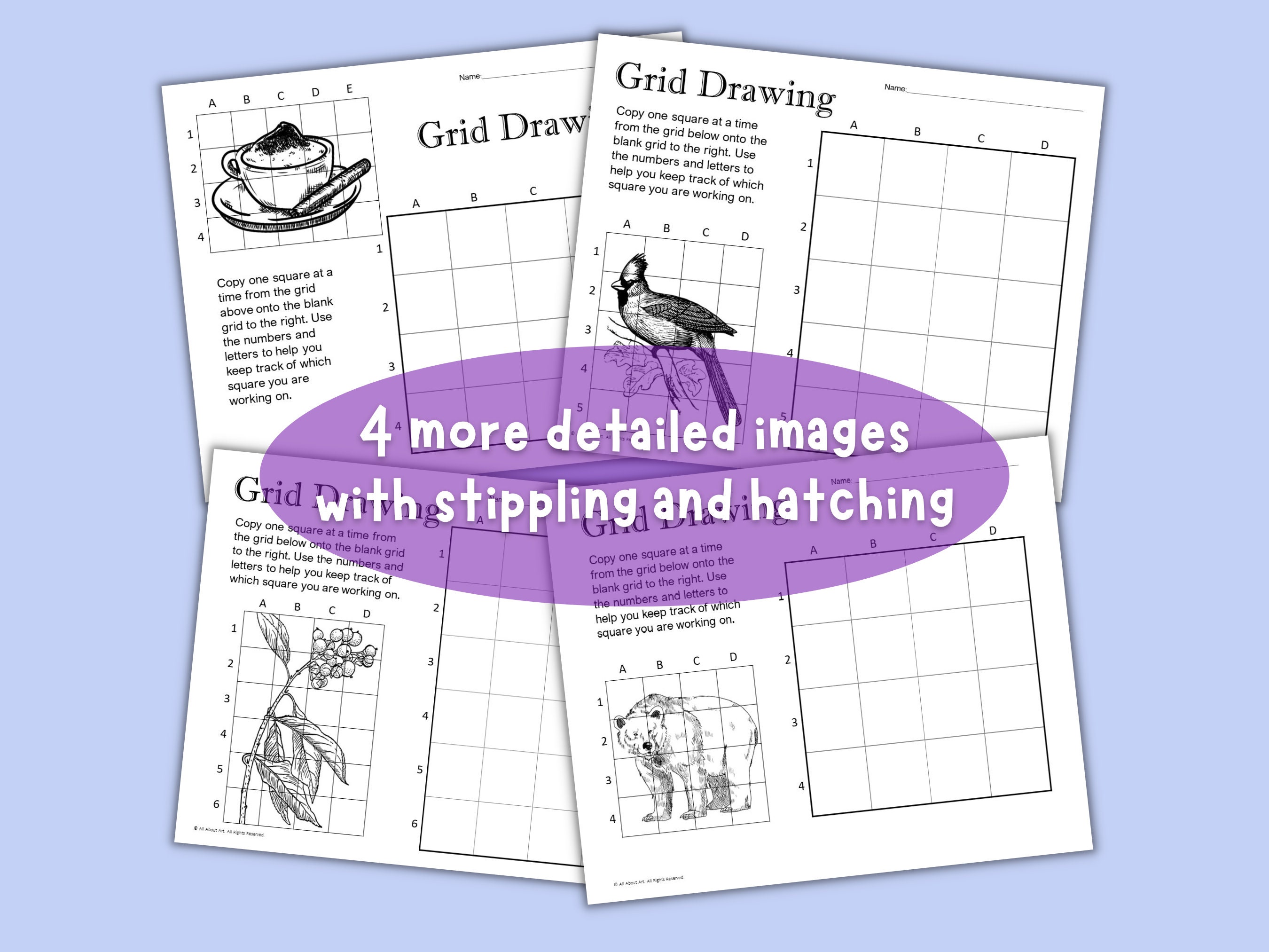 Winter Grid Drawing Worksheets - Grid Method Art Activities for Tweens ...