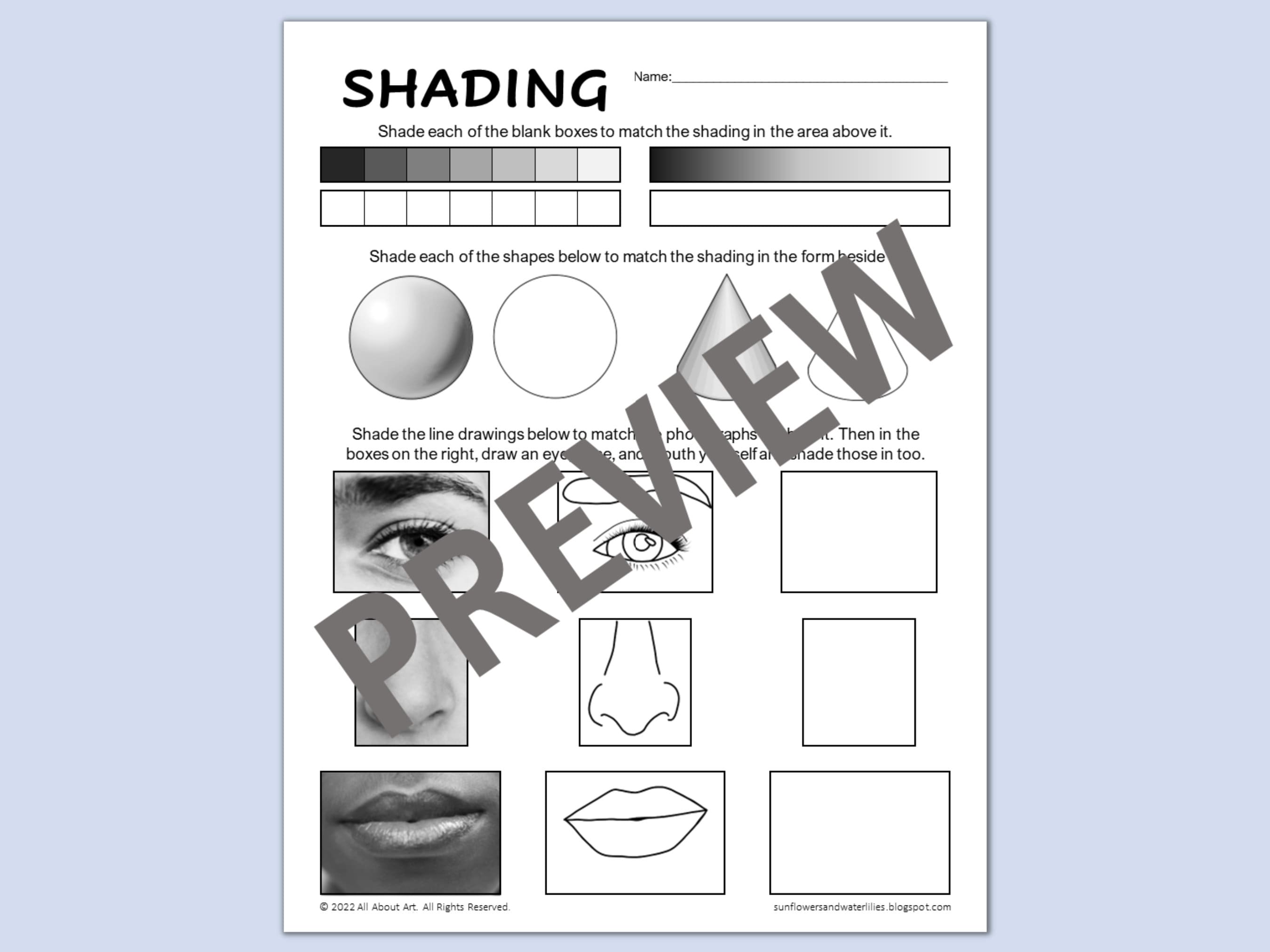 Shading Practice Handout for Portraits - Gradation Exercises With Value ...