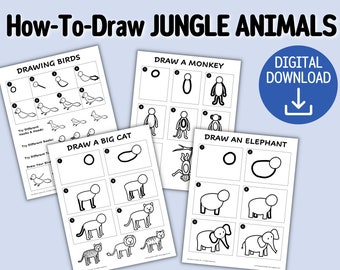 Jungle Animals Directed Drawing Activities How to Draw Step by Step ...