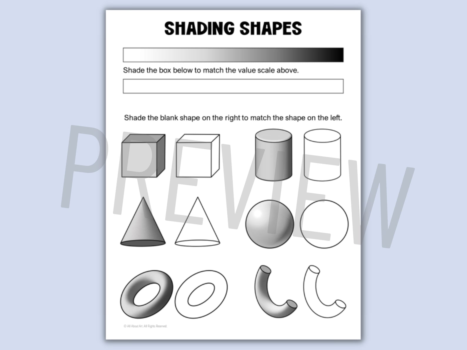 Shading Worksheets and Handouts to Explore Value and Gradation in Art ...