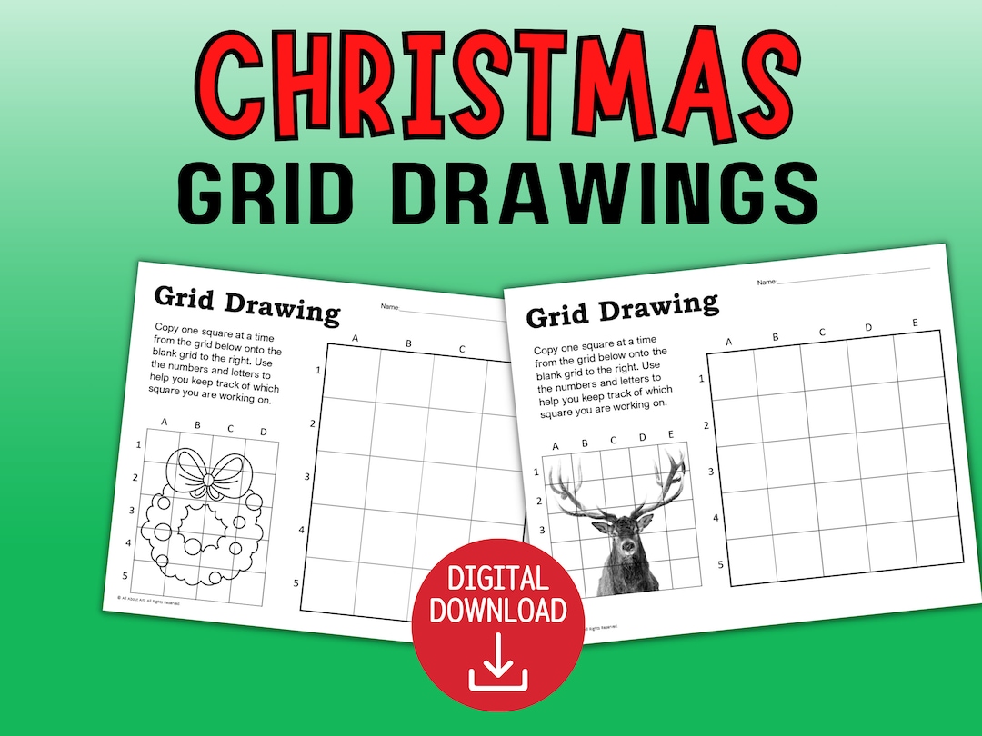Christmas Grid Drawing Worksheets - Grid Method Art Activities - Etsy