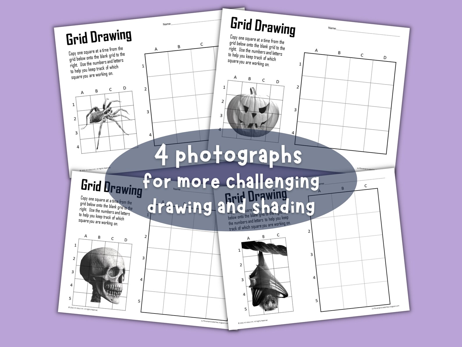 Halloween Grid Drawing Worksheets – Jack-o-lantern, Bats, Skulls ...
