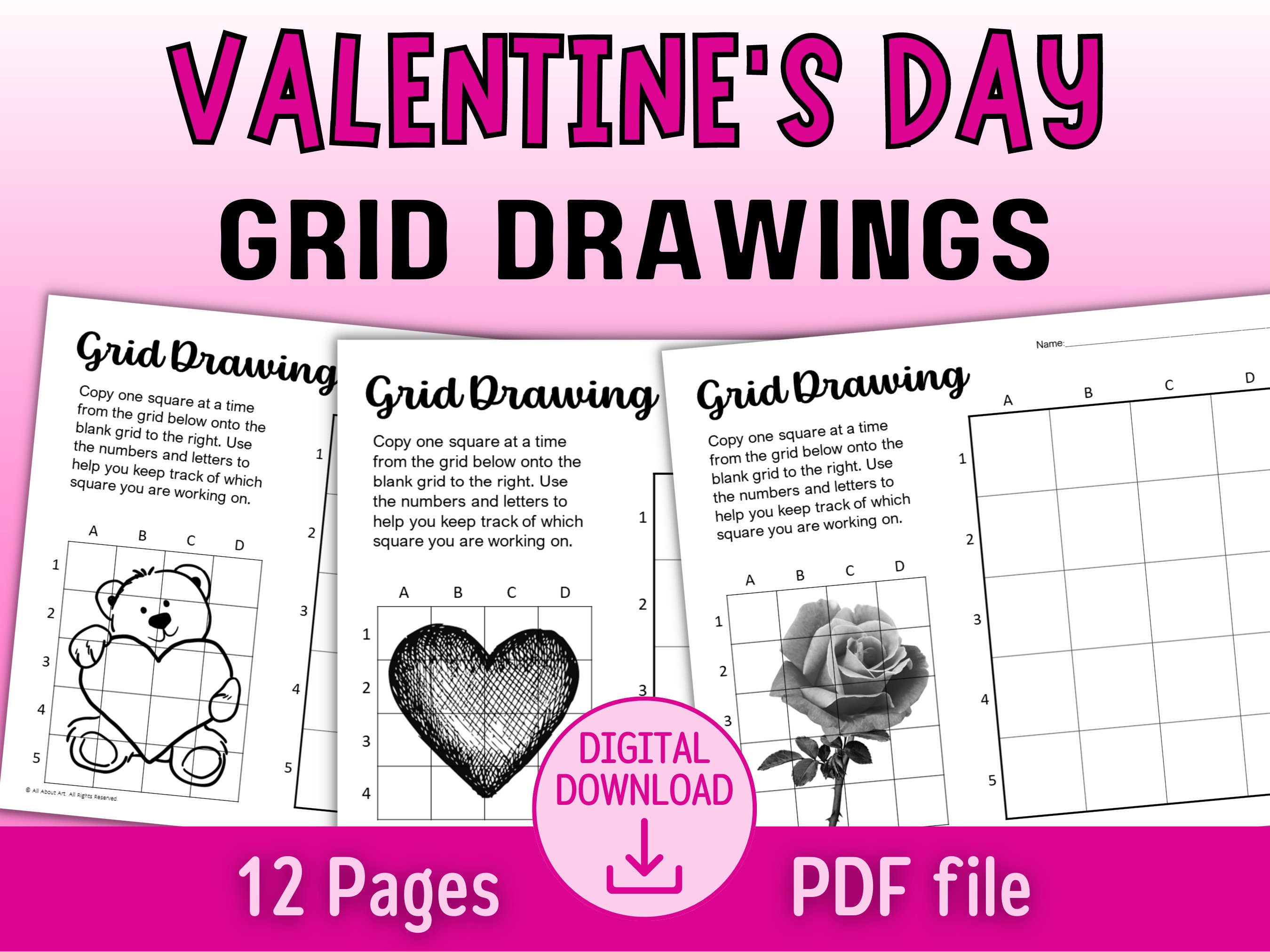 Buy Valentine's Day Grid Drawing Worksheets - Digital Download ...