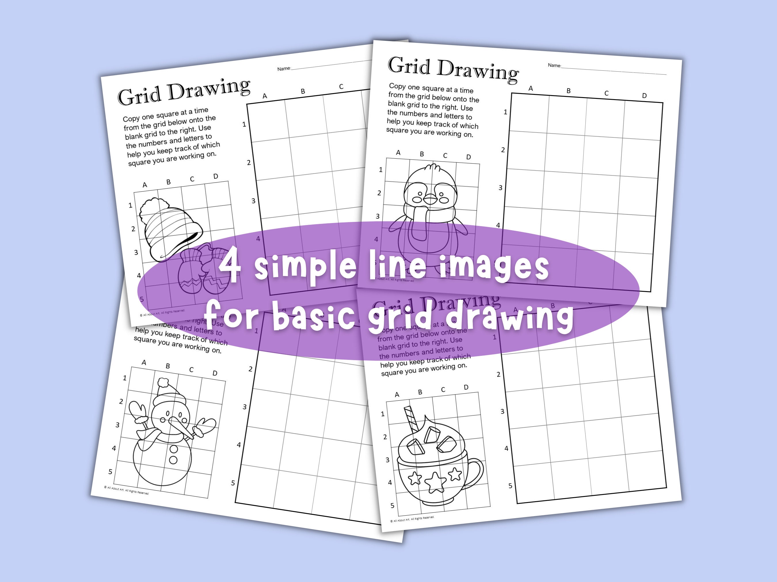 Winter Grid Drawing Worksheets - Grid Method Art Activities for Tweens ...