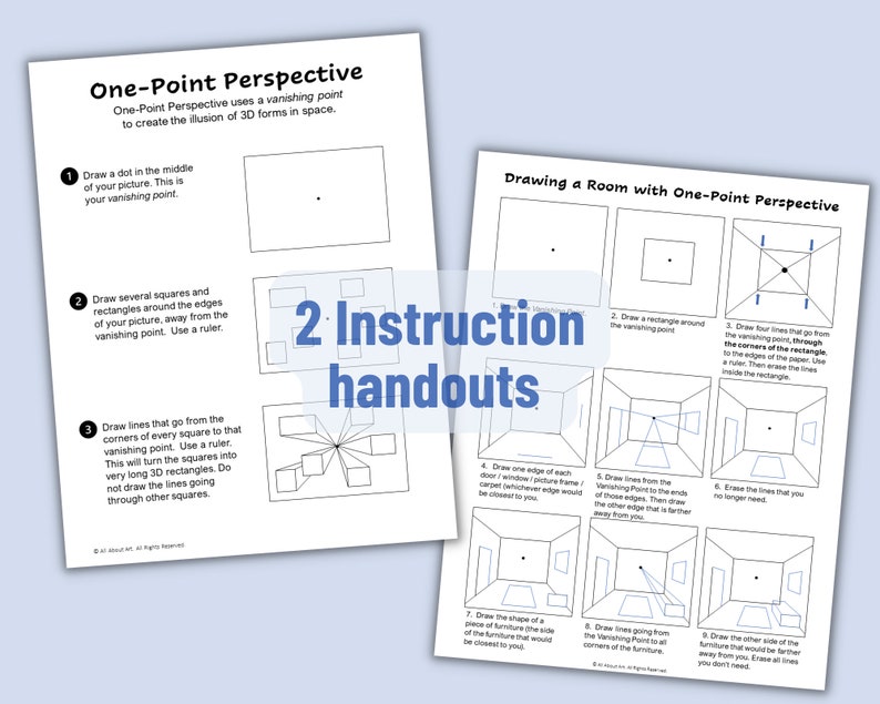 One Point Perspective Drawing Tutorial Printable Worksheets - Etsy