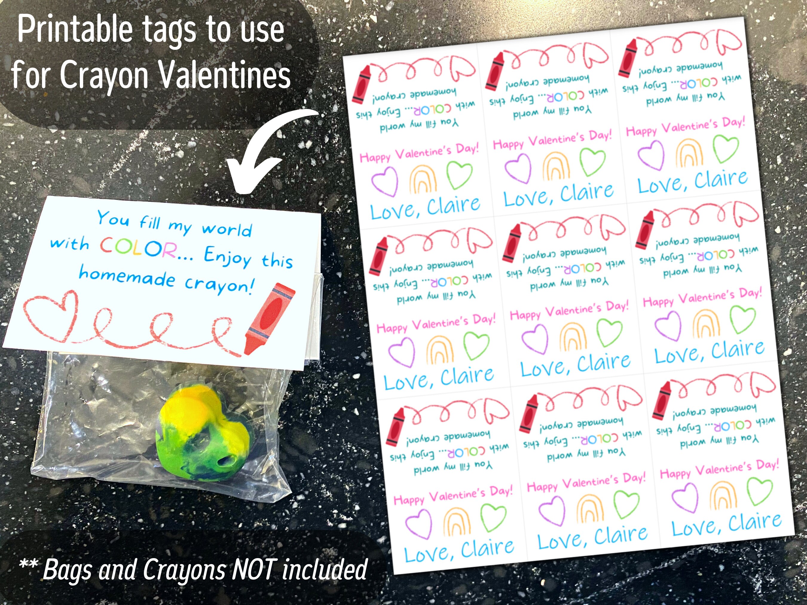 Crayon Valentine Gift Tag - Printable Valentine's Card for Homemade ...