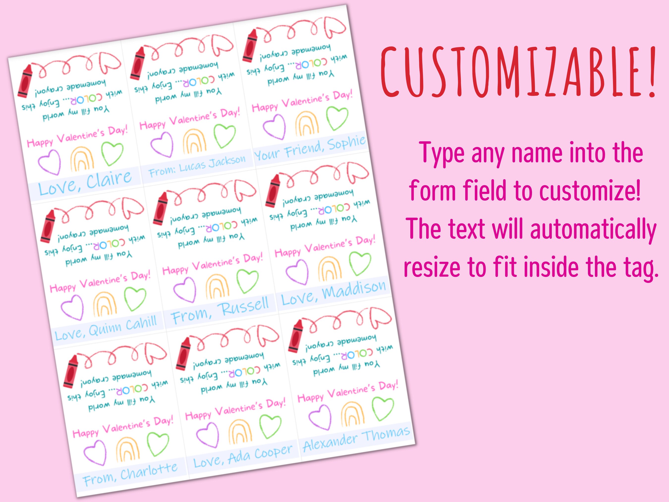Crayon Valentine Gift Tag Printable Valentine's Card for Homemade ...