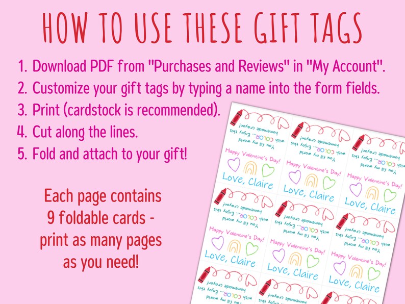 Crayon Valentine Gift Tag Printable Valentine's Card for - Etsy