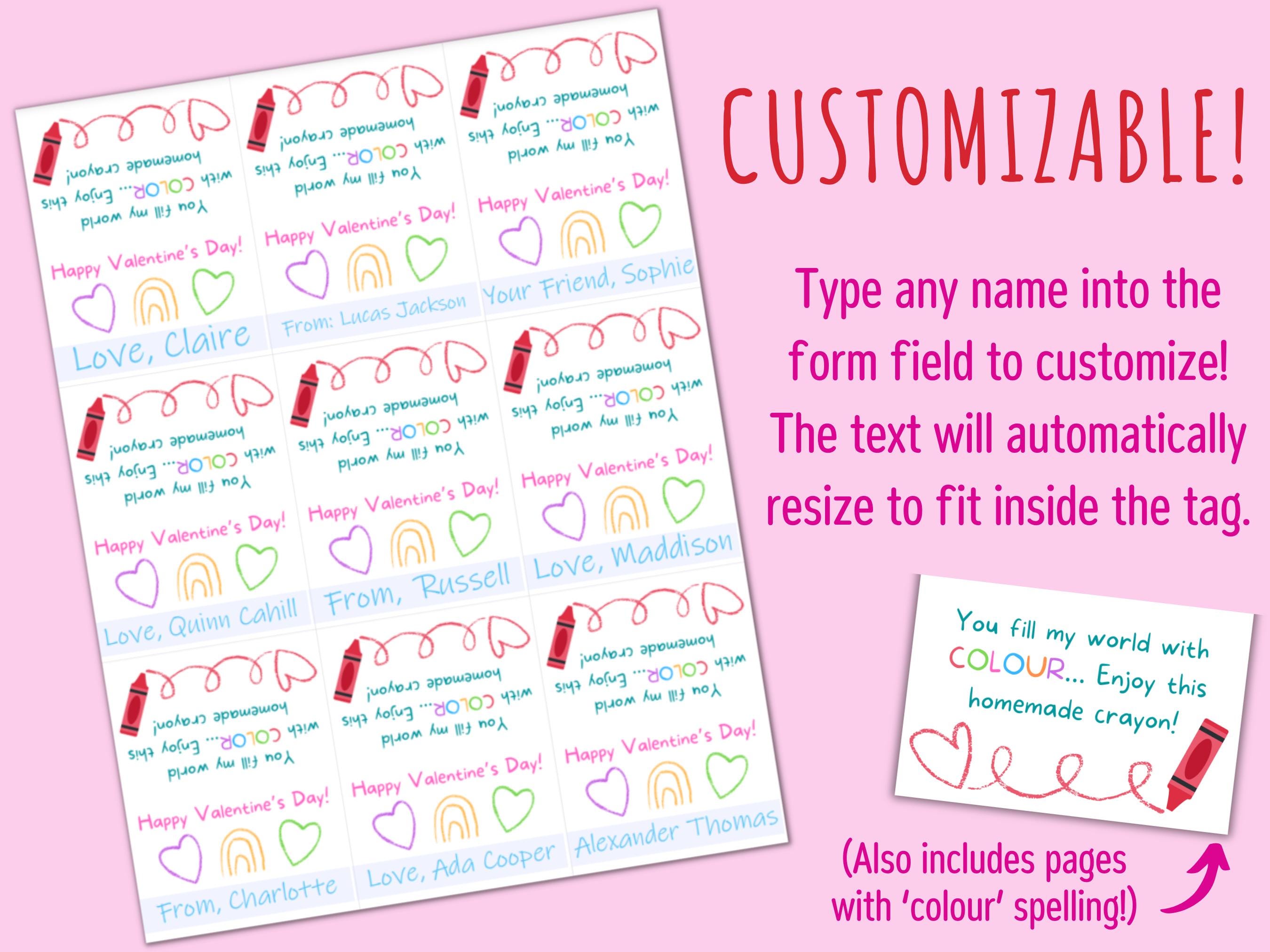 Crayon Valentine Gift Tag - Printable Valentine's Card for Homemade ...