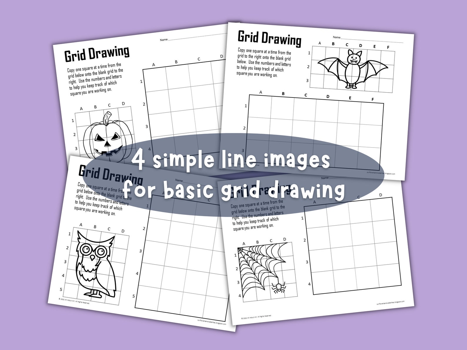 Halloween Grid Drawing Worksheets – Jack-o-lantern, Bats, Skulls ...