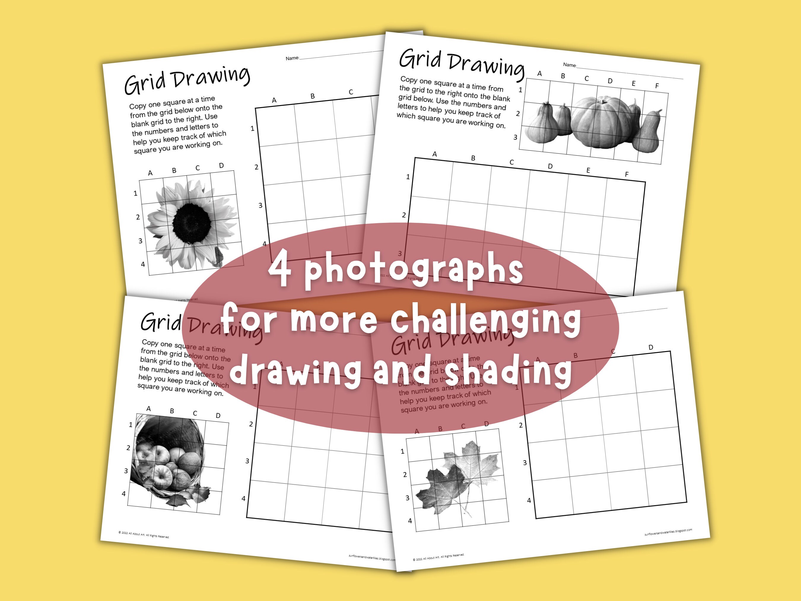 Autumn Grid Drawing Worksheets - Digital Download Fall Thanksgiving Art ...