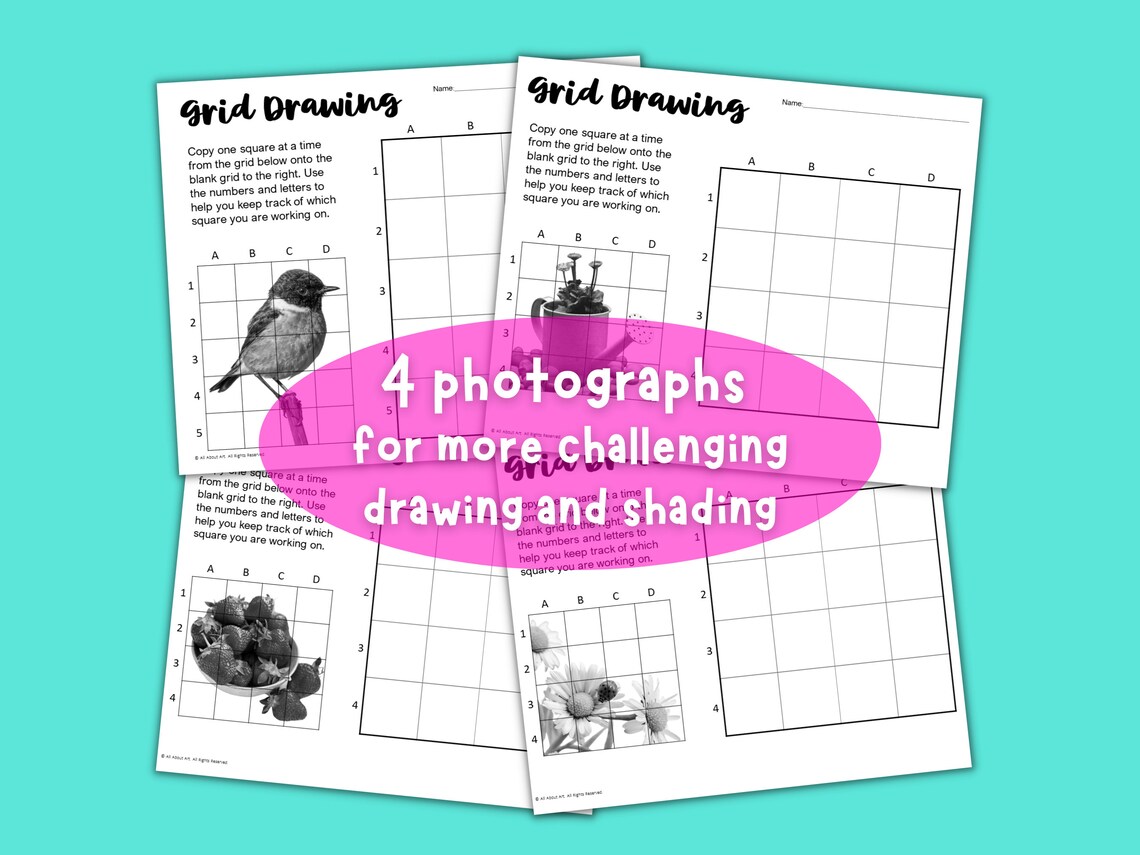 Spring Grid Drawing Worksheets - Flowers, Birds, Bugs Grid Method Art ...