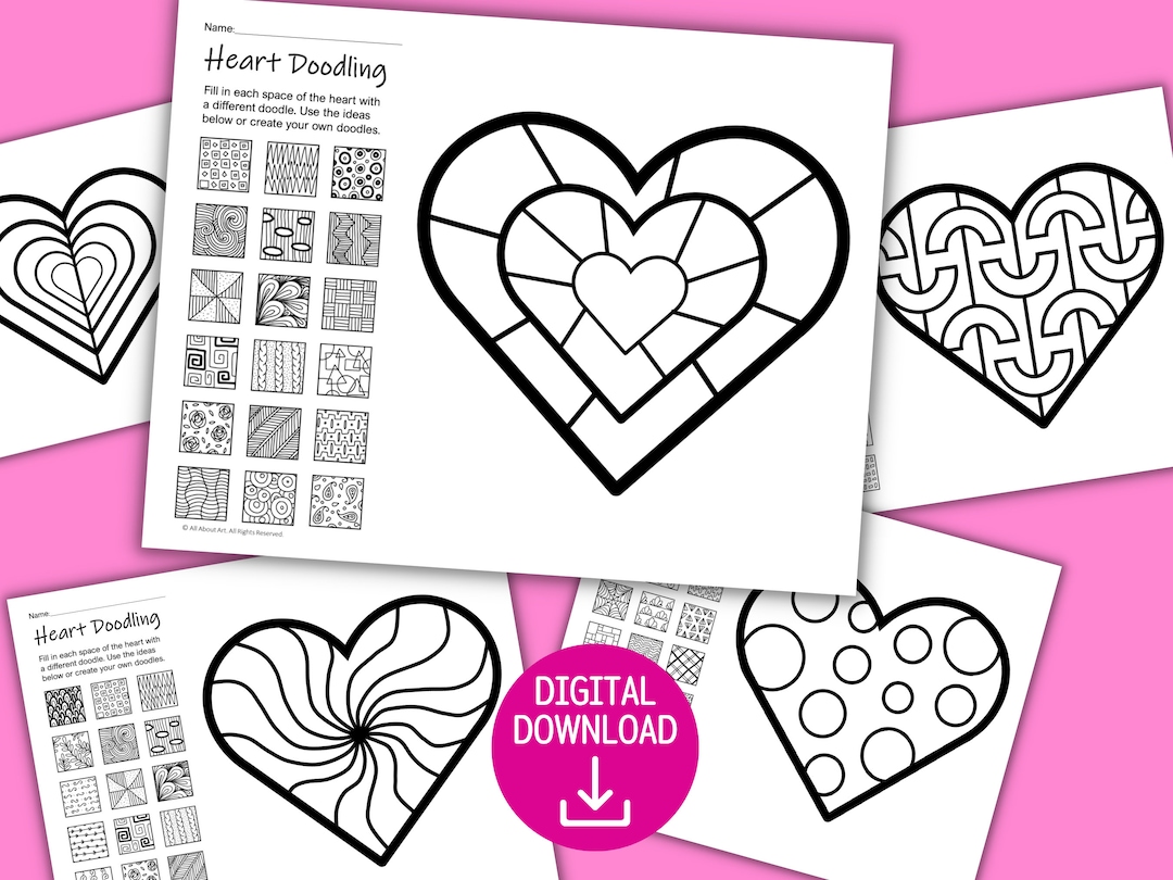 Heart Doodle Zentangle Drawing - Patterns and Art Designs Worksheets ...