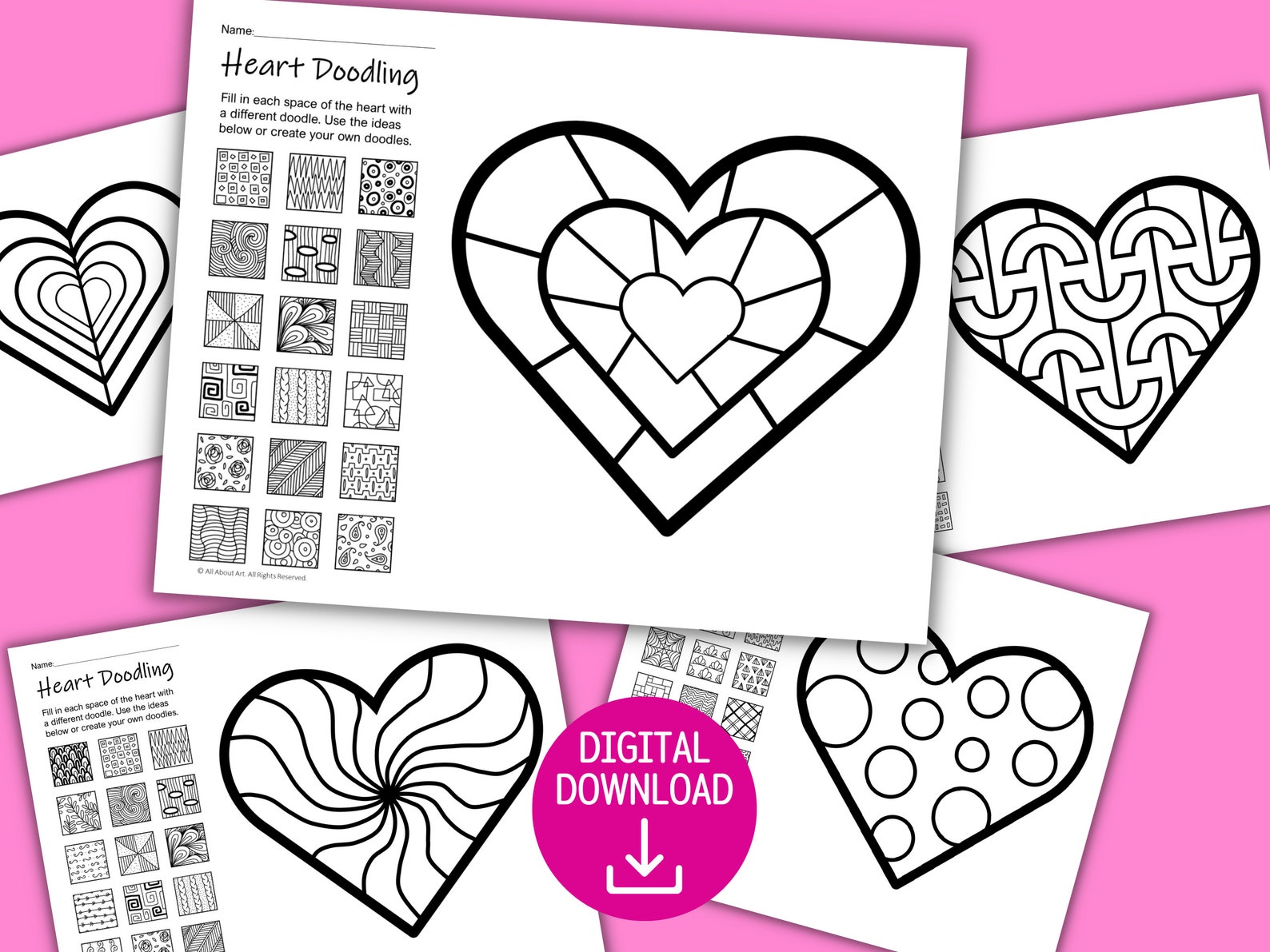 Heart Doodle Zentangle Drawing - Patterns and Art Designs Worksheets ...