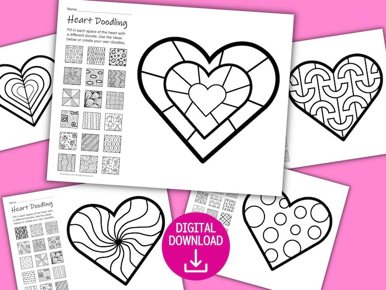 Heart Doodle Zentangle Drawing - Patterns and Art Designs Worksheets ...