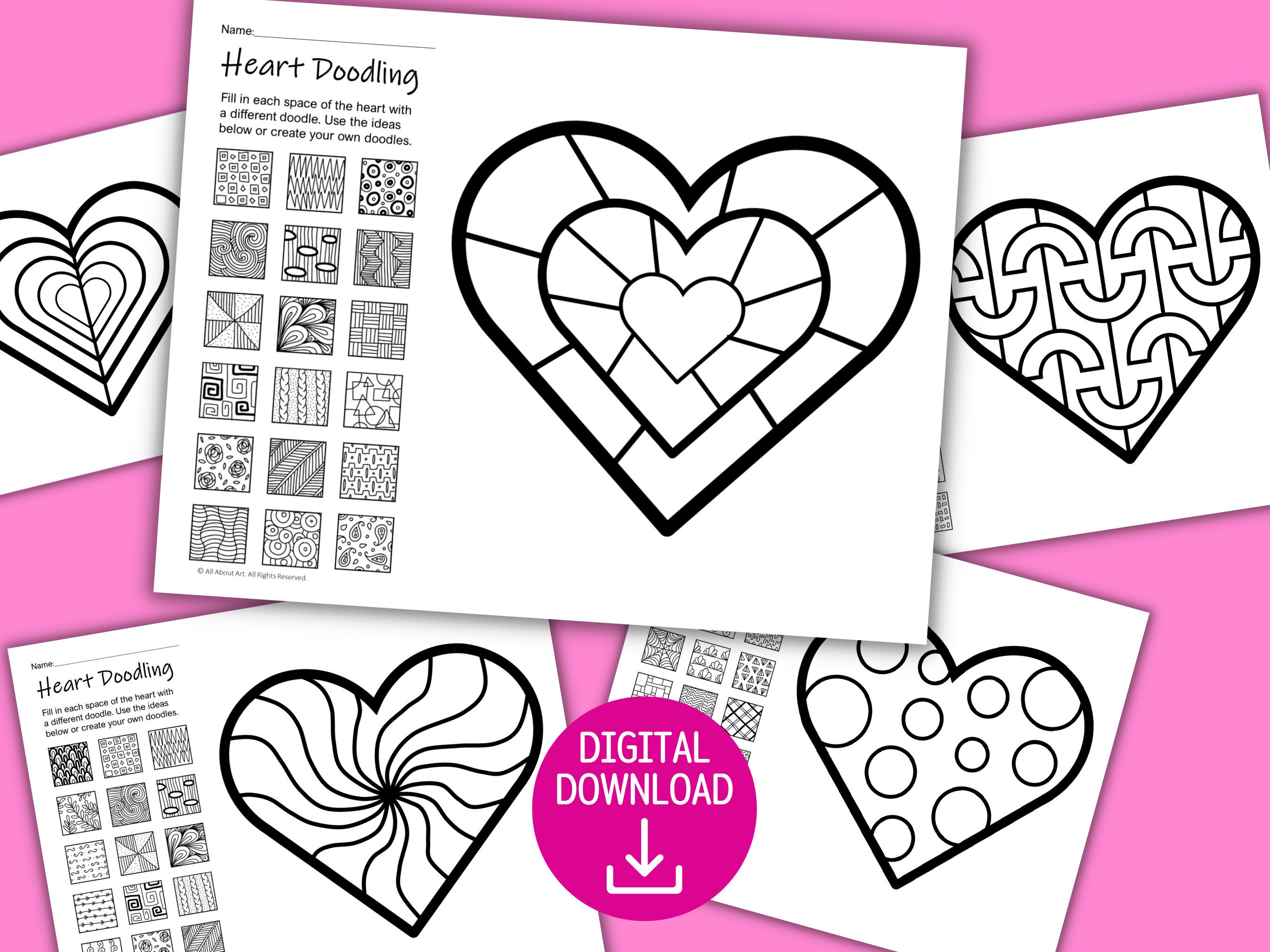 Heart Doodle Zentangle Drawing - Patterns and Art Designs Worksheets ...