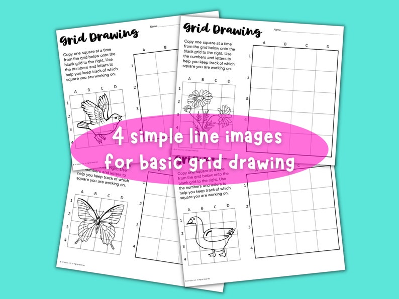 Spring Grid Drawing Worksheets - Flowers, Birds, Bugs Grid Method Art Activities - Etsy