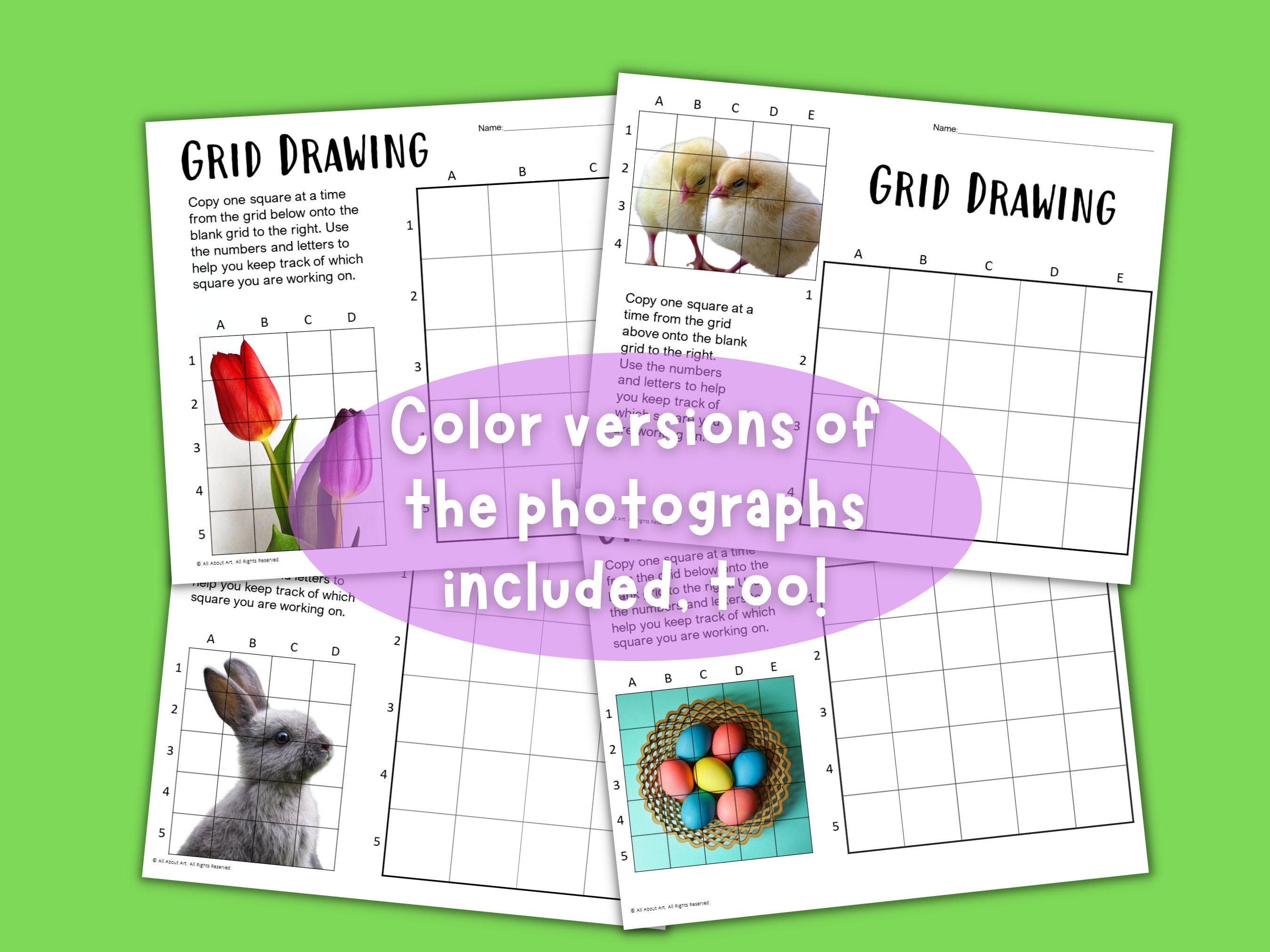 Easter Grid Drawing Worksheets Bunnies, Chicks, Eggs Grid Method Art ...