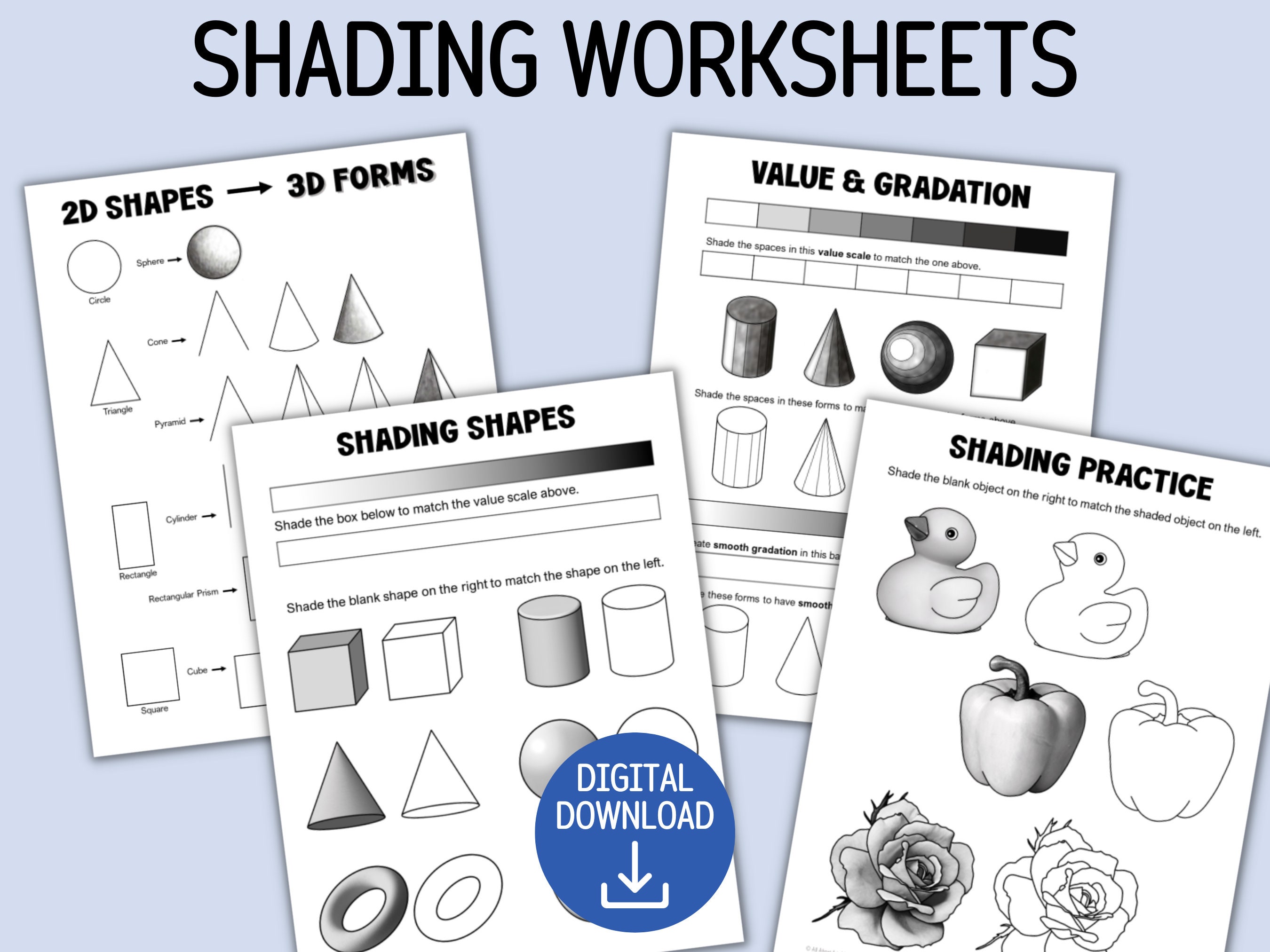Shading Worksheets and Handouts to Explore Value and Gradation in Art ...