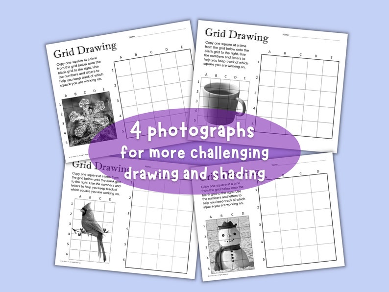 Winter Grid Drawing Worksheets - Grid Method Art Activities for Tweens ...