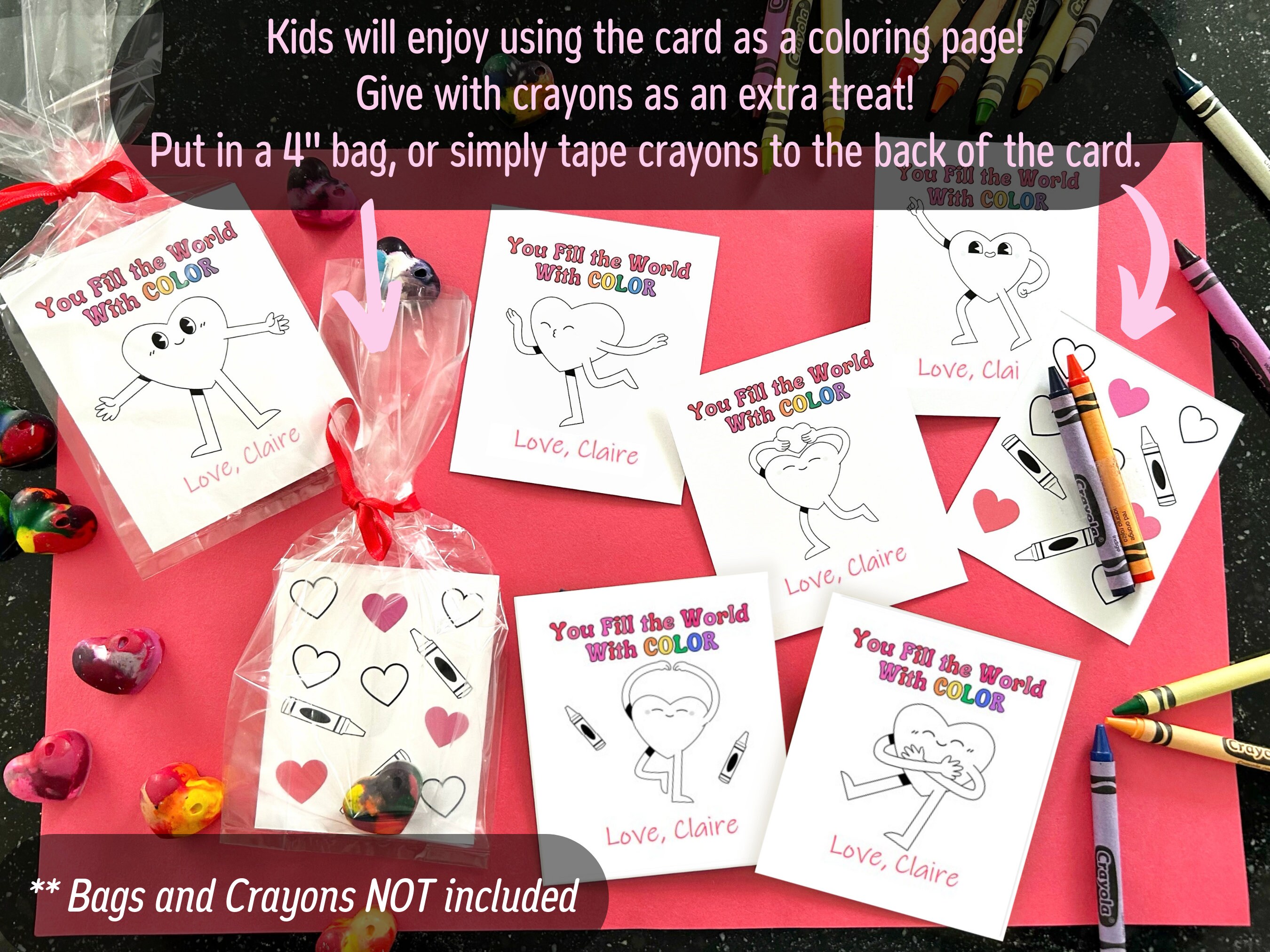 Crayon Valentine Printable Gift Tag - Retro Valentine Cards for Heart ...