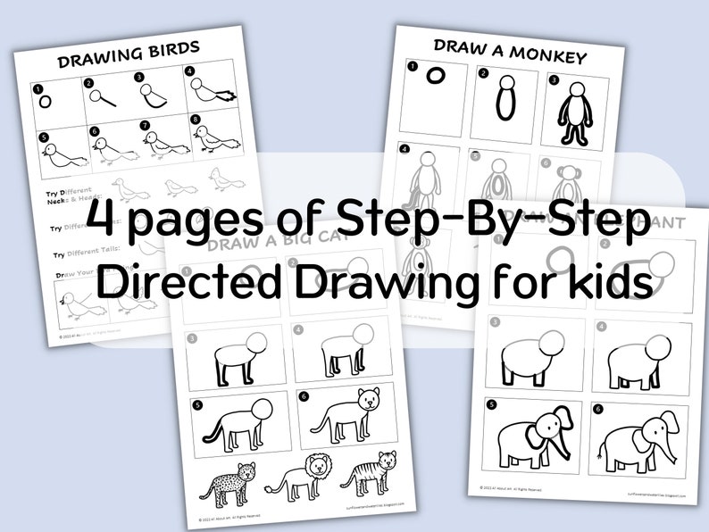 How to Draw Jungle Animals Easy Directed Drawing Tutorials - Etsy