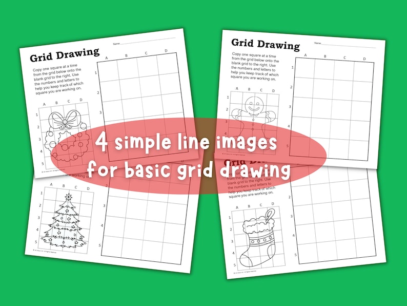 Christmas Grid Drawing Worksheets - Grid Method Art Activities - Etsy