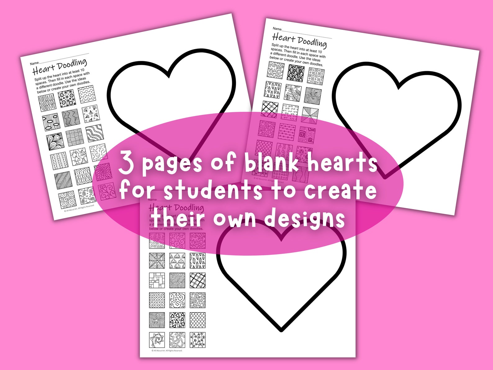 Heart Doodle Zentangle Drawing - Patterns and Art Designs Worksheets ...