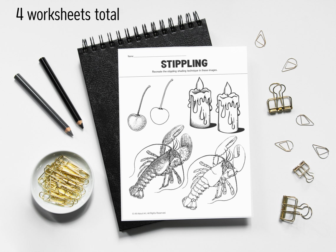 Ink Shading Drawing Worksheets to Practice Stippling, Hatching, and Cross-hatching in Art - Etsy